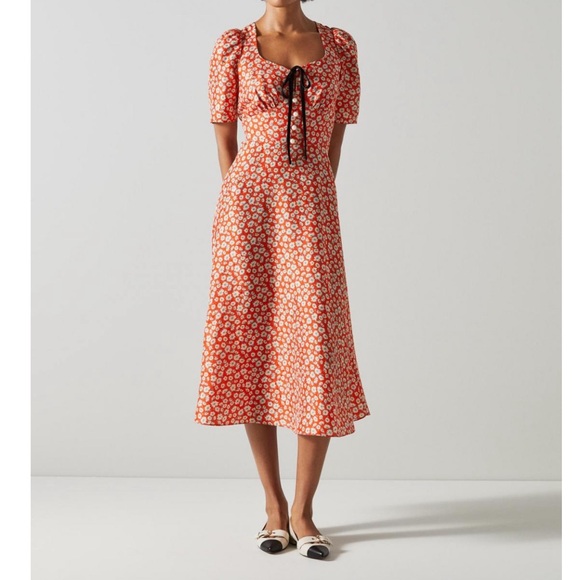 LK Bennett | Dresses | Lk Bennett Julien Red Daisy Print Silk Dress ...
